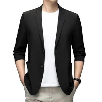 Generic Kyayu Veste d&eacute;t&eacute; en soie glac&eacute;e pour homme - Blazer daffaires &agrave; revers - Manteaux de sport d&eacute;t&eacute; pour homme, Noir, 3XL