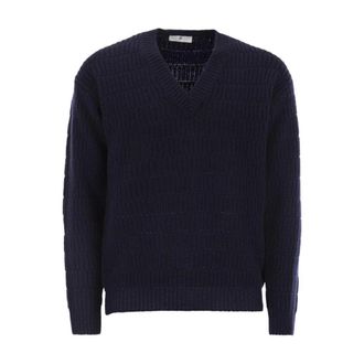Pantaloni Torino V-Ausschnitt Strickpullover mit Struktur - - Knitwear - Herren - Blau - L