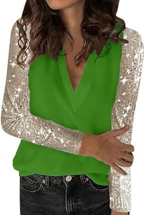 Generic Haut &agrave; paillettes pour femme - Haut scintillant &agrave; manches longues - Pull ample et confortable - D&eacute;contract&eacute; - Polyvalent - Haut de No&euml;l confortable - 