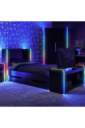 X Rocker Bett X Rocker Electra, Schwarz, Holzwerkstoff, H&ouml;he ca. 15 cm, 90x190 cm, Lattenrost, Beleuchtung, Schlafzimmer, Betten, Einzelbetten