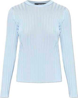 Versace Femme, Pulls, Bleu, Taille: 34 FR Top ras du cou en maille c&ocirc;tel&eacute;e et m&eacute;lange de viscose
