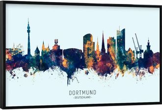 artboxONE Poster mit schwarzem Rahmen 45x30 cm St&auml;dte Dortmund Skyline BlueOrange - Bild Dortmund City Cityscape