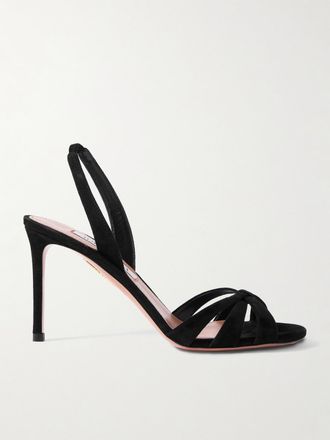 Aquazzura Tati 85 Suede Slingback Sandals - Black