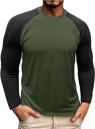 Generic T-shirt &agrave; col rond l&eacute;ger et respirant &agrave; manches longues raglan pour homme - Haut confortable pour printemps et automne, Vert, XXL