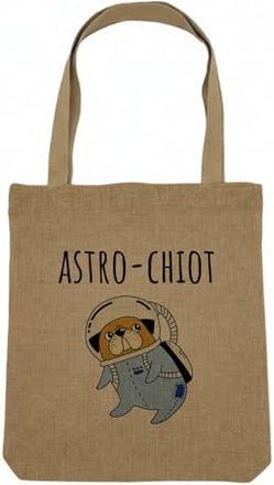 Fabulous Sac Shopping Tote Bag Aspect Lin - Astro Chiot Chien de Compagnie Dessin Astronaute - Sac de Courses Toile Epaisse 360g Beige Naturel Cabas Port&eacute; Epau