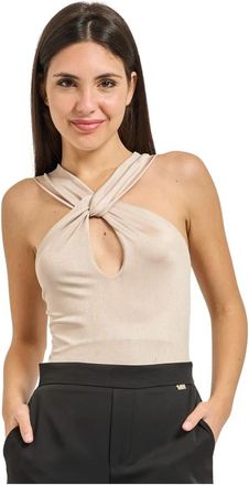 Ga&euml;lle Paris Femme, Tops, Beige, Taille: 46 FR Bodysuit avec bretelles crois&eacute;es en maille lurex fluide
