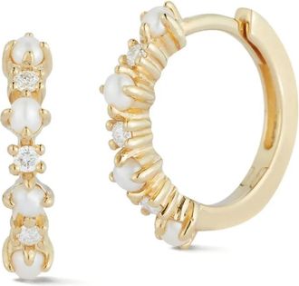 Mateo Bijoux 14kt yellow gold The little Things pearl diamond hoop earrings - Or