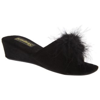 Sleepers Anne Damen Hausschuhe/Pantoffeln mit Schmuckstein, flauschigem Bommel und Absatz (37 EUR) (Schwarz)