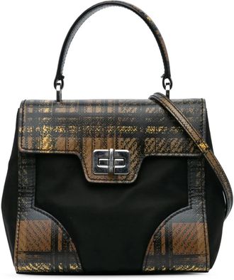 Prada Hobo Bags - Tartan Saffiano Trimmed Tessuto Satchel - Gr. unisize - in Schwarz - f&uuml;r Damen