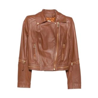 Elisabetta Franchi Femme, Vestes, Brun, Taille: 40 FR Leather Vestes