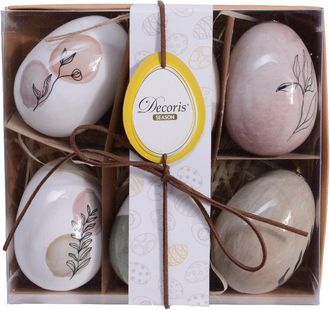 Kaemingk Ostereier zum Aufhängen 7,5cm x 6 Stück Kunststoff Deko Eier Blumen Motiv Hängedeko Osterdeko