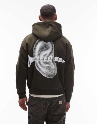 Obey Disorder - Sweat &agrave; capuche oversize &agrave; enfiler en tissu &eacute;pais - Kaki-Vert