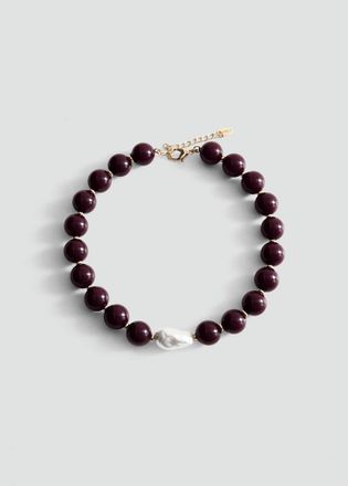 Mango Collier d&eacute;tail perle marron - Femme - Taille unique - MANGO