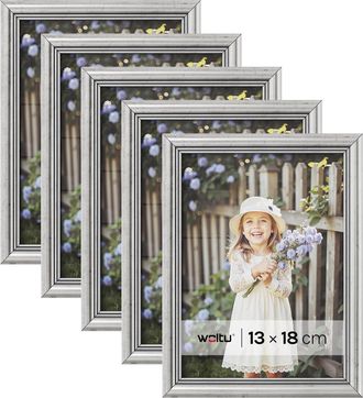 Woltu Bilderrahmen 13x18cm 5er Set Fotorahmen Holzrahmen mit Passepartout, zum vertikalen oder horizontalen Aufhängen/Aufstellen, Posterrahmen Collage Wandd
