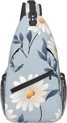 Generic Sacoche Port&eacute; &eacute;paule Motif de marguerites blanches Polyester Sac De Poitrine Durable Sac DEpaule pour Randonn&eacute;e Cyclisme Homme