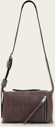 AllSaints Alba sac bandouli&egrave;re zipp&eacute; en daim et cuir marron