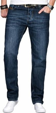 Alessandro Salvarini Jean confortable pour homme - Coupe droite - Coupe droite, bleu fonc&eacute;, 46W / 36L