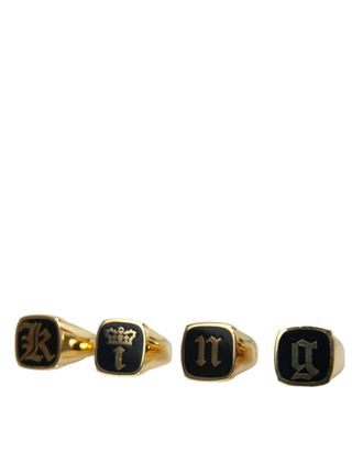 Dolce & Gabbana Mens Gold Brass King Enamel Set Of 4 Ring