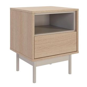 Selsey Nachttisch Lindberg Eiche/Kaschmir 45 cm - Schmaler Nachttisch mit Schublade und Nische, Moderner Stil, Hohe Metallf&uuml;&szlig;e, Pflegeleicht, Funktional f&uuml;rs