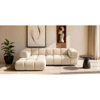 Fun M&ouml;bel Ecksofa Designersofa BLANCHE in Stoff Bluvel Creme Ottomane Links