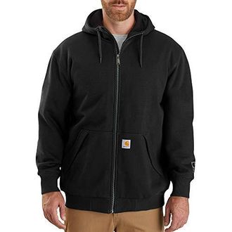 Carhartt Work in Progress Mens Rain Defender Loose Fit Midweight Thermal-Lined Full-Zip Sweatshirt, Black, X-Large