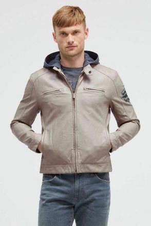 Camp David Lederimitatjacke mit abtrennbarer Kapuze