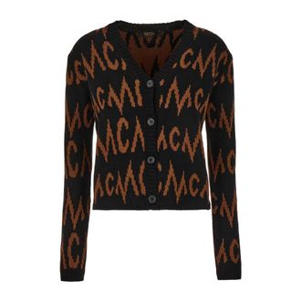 MCM Mcm, Femme, Pulls, Noir, Taille: 38 FR Gilet en m&eacute;lange de cachemire brod&eacute;