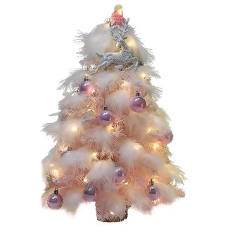 Pretyzoom K&uuml;nstlicher Weihnachtsbaum mit Beleuchtung Kleiner Christbaum Beleuchtet Modellb&auml;ume Rosa Feder Baum Weihnachtsschmuck Desktop Zimmer Dekoration Weihn