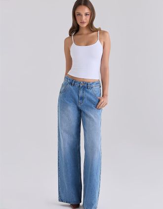 House of CB jean baggy taille basse d&eacute;lav&eacute; clair-Bleu