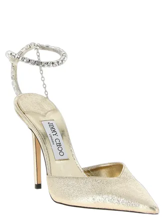 Jimmy Choo London Womens Saeda Pump Gold Crystal Satin
