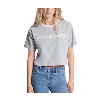Michael Kors Casual Baumwoll-T-Shirt mit Applikationslogo - - Tops - Damen - Grau - M
