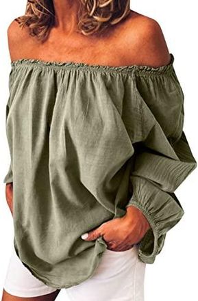 Generic Chemisier pour Femmes Coton Lin Grande Taille en D&eacute;contract&eacute; Chemisiers Et Blouses D&eacute;t&eacute; Manches Longues Col en V Amples Hauts L&eacute;ger Respirant Tunic &Agrave; 