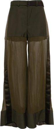 sacai Femme, Pantalons, Brun, Taille: 40 FR Wide Pantalons