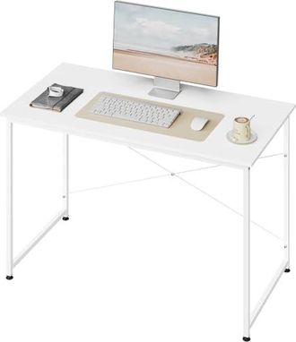 Woltu Table dOrdinateur, Bureau Informatique, 120x60 cm, Table, Chambre, Poste de Travail, Cadre en Métal, Bureau Scandinave, en Bois dIngénierie, Blanc