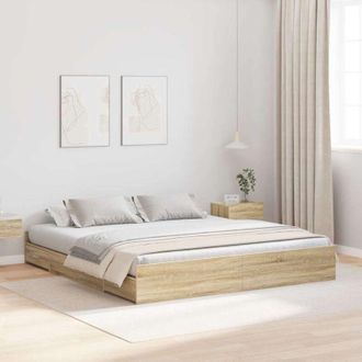 vidaXL Bett mit Stauraum Sonoma Eiche 200 x 200 cm Holzwerkstoff Vidaxl