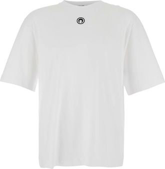 Marine Serre Homme, Tops, Blanc, Taille: S T-shirt blanc avec logo brod&eacute;