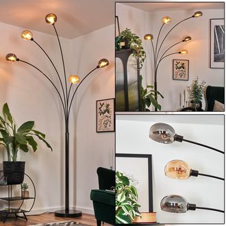 HOFSTEIN Stehleuchte Nikkala, Stehlampe aus Metall in Schwarz/Chrom/Bernstein/Rauch mit Marmorfuß, verstellbare Leuchte im Vintage-Design, Schalter am Gehäuse,