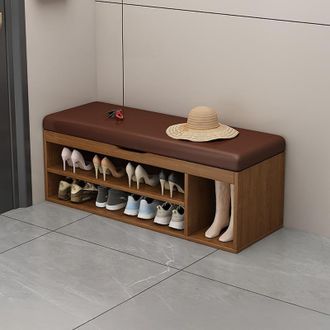 Generic Offene Schuhaufbewahrungsbank 120 cm, Gepolsterte 3-lagige Ottomanenbank Mit Stiefelaufbewahrung for Eingangsbereich Und Wohnzimmer(Coffee a,2 Layers 