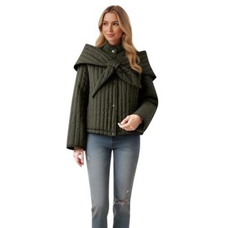 Generic Manteau d&eacute;contract&eacute; &agrave; col montant avec &eacute;charpe amovible de couleur unie grande taille pour une tenue polyvalente toute la journ&eacute;e, vert, XS