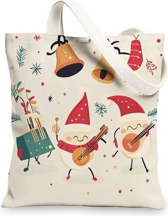 Generic Sac fourre-tout en toile abstrait avec cloches de No&euml;l pour faire du shopping, 33 x 38,1 cm, sac d&eacute;picerie r&eacute;utilisable pour enfants, sac d&eacute;picerie po