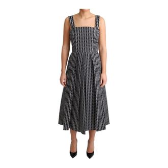 Dolce & Gabbana Geometrisches Muster Baumwoll Midi Kleid - - Dresses - Damen - Schwarzk - L