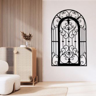 Generic Schwarze Metall-Wandkunst mit Bogenfenster, rustikale Metall-Wanddekoration f&uuml;r Eingangsbereich und Wohnzimmer, Moderne Skulptur mit Bogenfenster-Moti