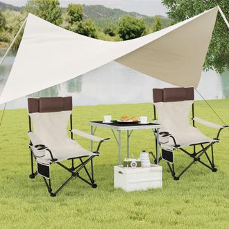Woltu Campingstuhl 2er Set Faltbar Anglerstuhl bis 150kg belastbar, Klappstuhl mit Armlehne und Getr&auml;nkehalter, f&uuml;r Camping Strand Grillen Angeln Outdoor