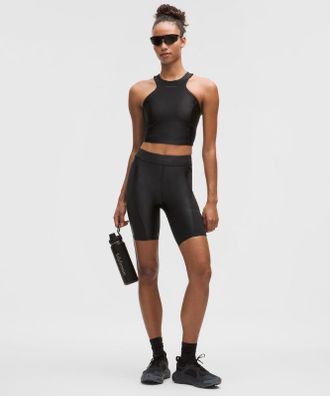 lululemon Satin Shine Panelled High-Rise Short 8 Wordmark pour Femmes - Noir - Taille 10