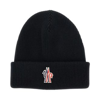 Moncler Femme, Accessoires, Noir, Taille: ONE Size Bonnet Noir avec &Eacute;cusson Logo sur le Devant en Laine Femme