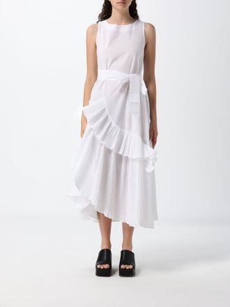 Meimeij Robe midi asym&eacute;trique en popeline de coton avec volants et &eacute;paules d&eacute;nud&eacute;es