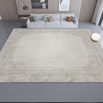 Generic Tapis de Salon Lavable - Antid&eacute;rapant &agrave; Poils Courts Doux Chambre Poil Ras Tapis R&eacute;tro Minimaliste Rustique, Gris Clair pour Salle &agrave; Manger Chambre de