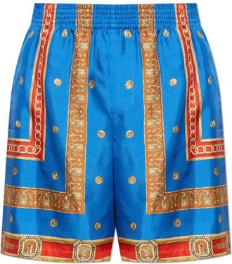 Versace Homme, Shorts, Bleu, Taille: XL Printed Silk Twill Shorts