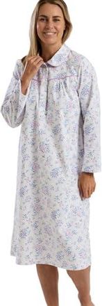Marlon Womens Candace 45 Length Brushed Cotton Printed Peter Pan Collar Nightgown Chemise de Nuit, Bouquet Bleu, 40-42 Femme