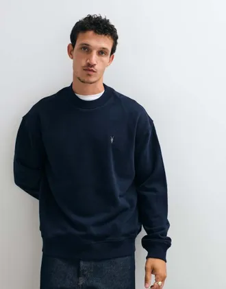 AllSaints Asher Logo-Sweatshirt mit Rundhalsausschnitt in Dunkelblau